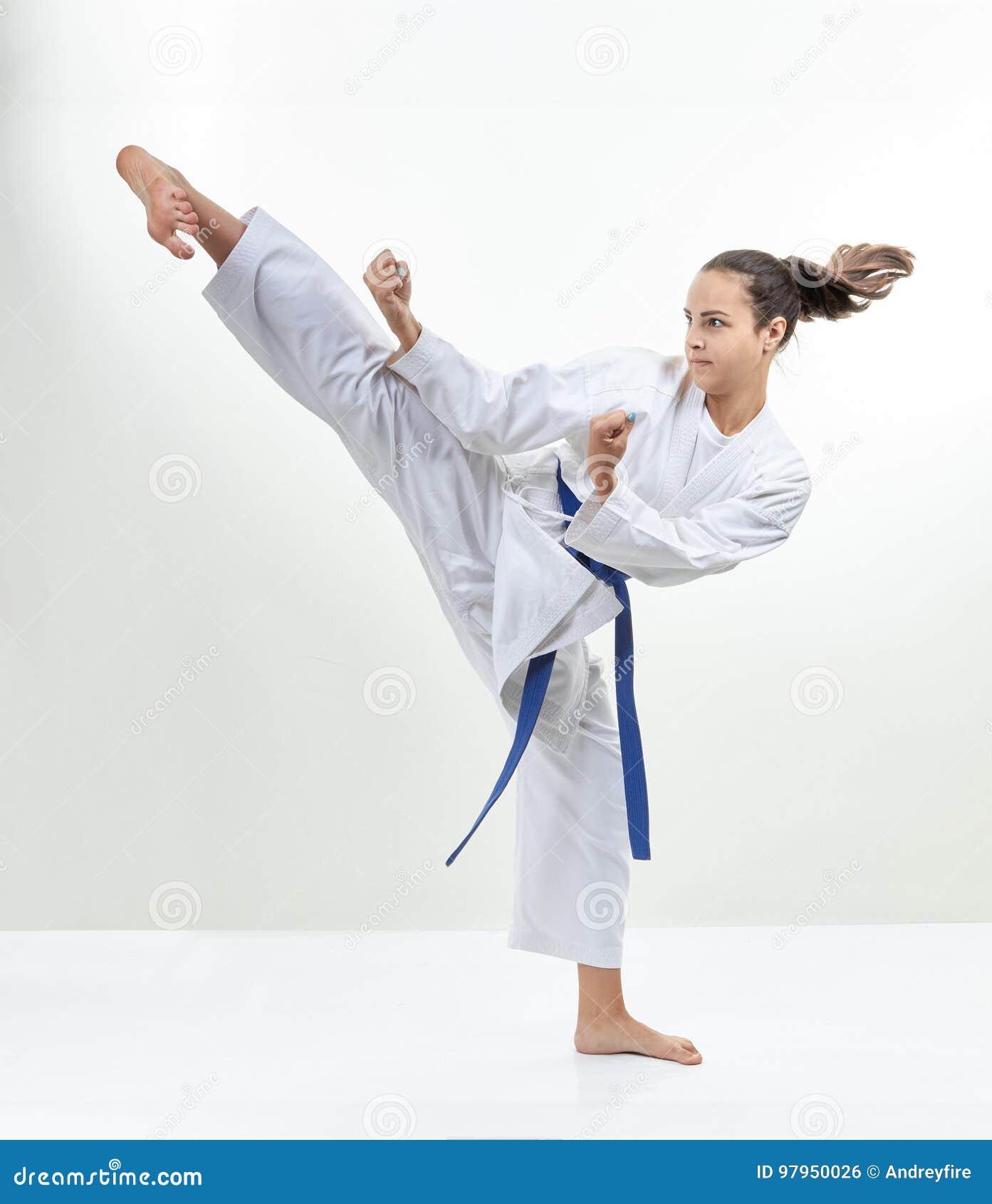 Girl Athlete is Training Kick Leg Stock Photo - Image of experience ...
