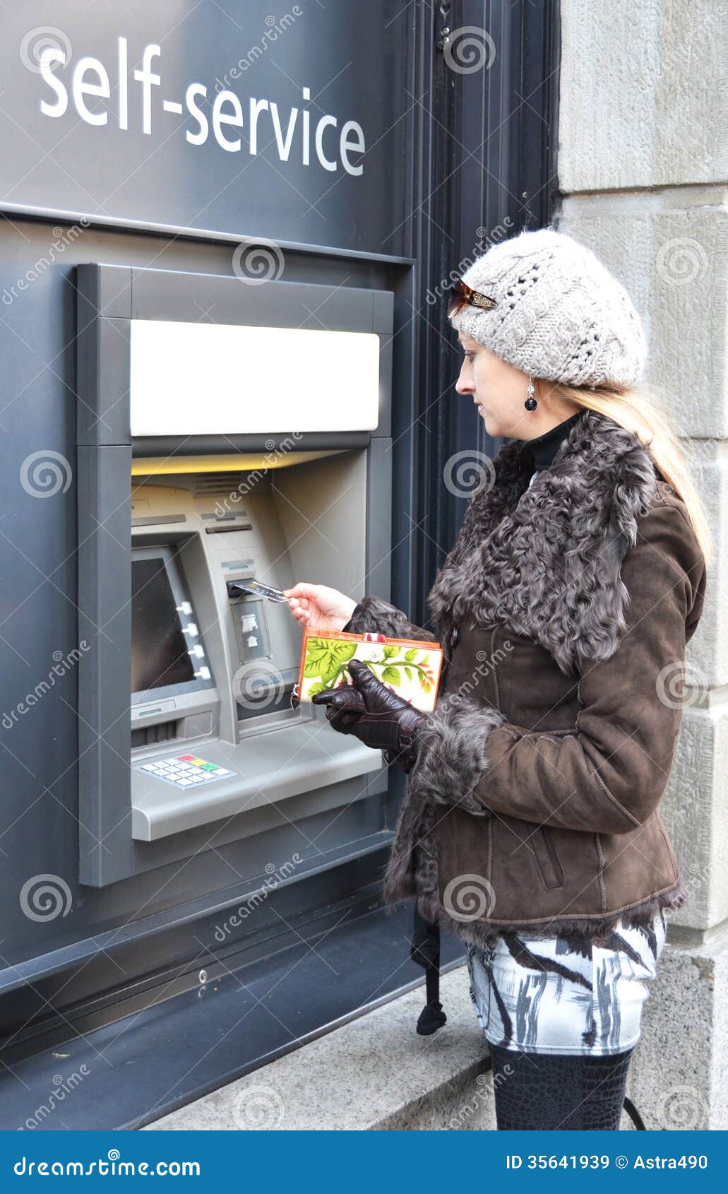 Girl at ATM stock image. Image of cash, account, bank - 35641939