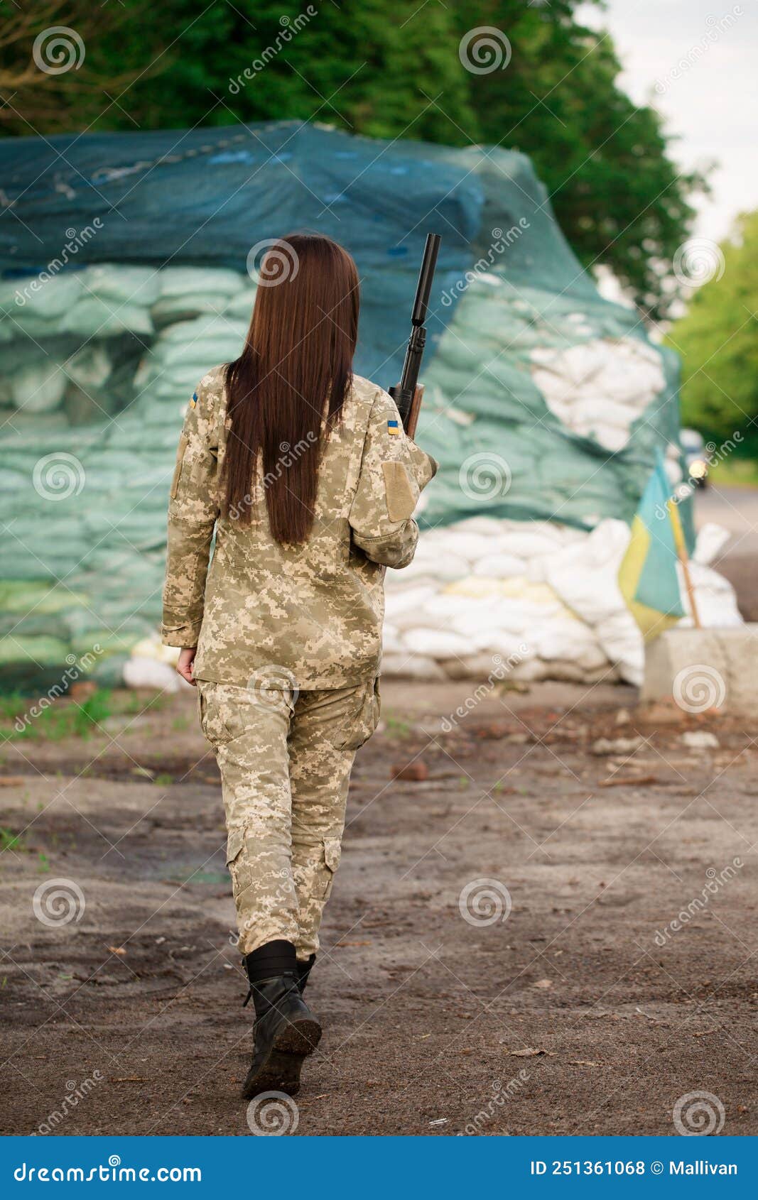 Girl with an Automatic Weapon, Back View Stock Photo - Image of combat ...