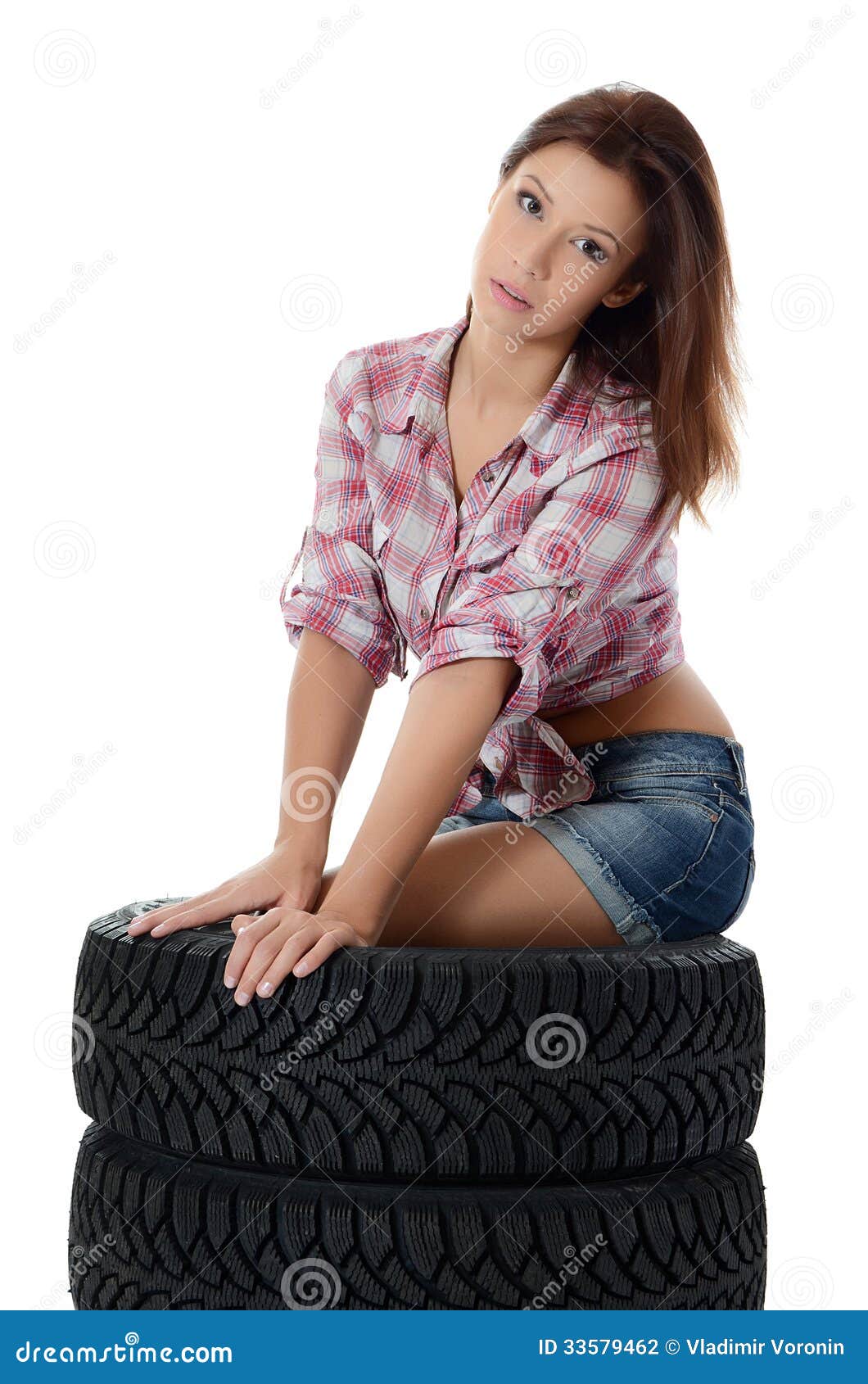 The Girl with Automobile Tyres Stock Photo - Image of girl, pretty ...