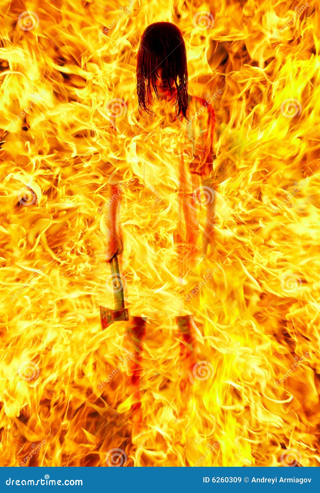 Girl with an Axe in a Fiery Flame. Stock Image - Image of executioner ...