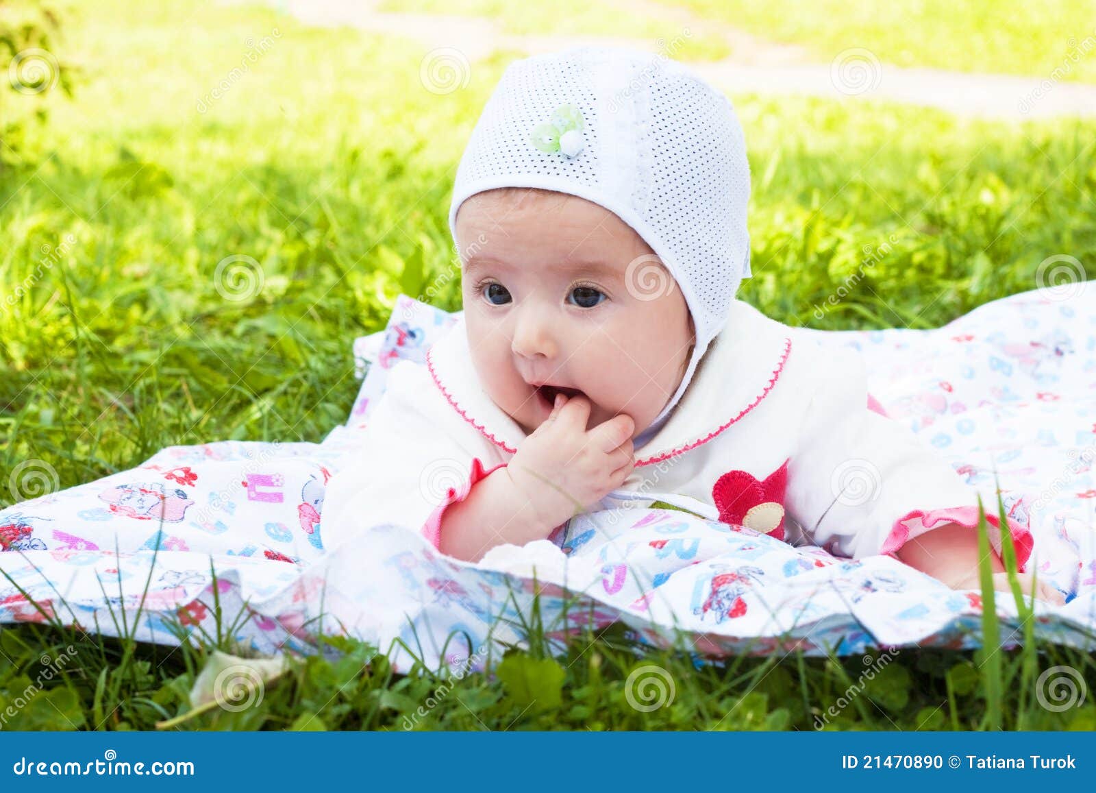 Girl Baby a Rattle Played Outdoors Stock Photo - Image of flower ...