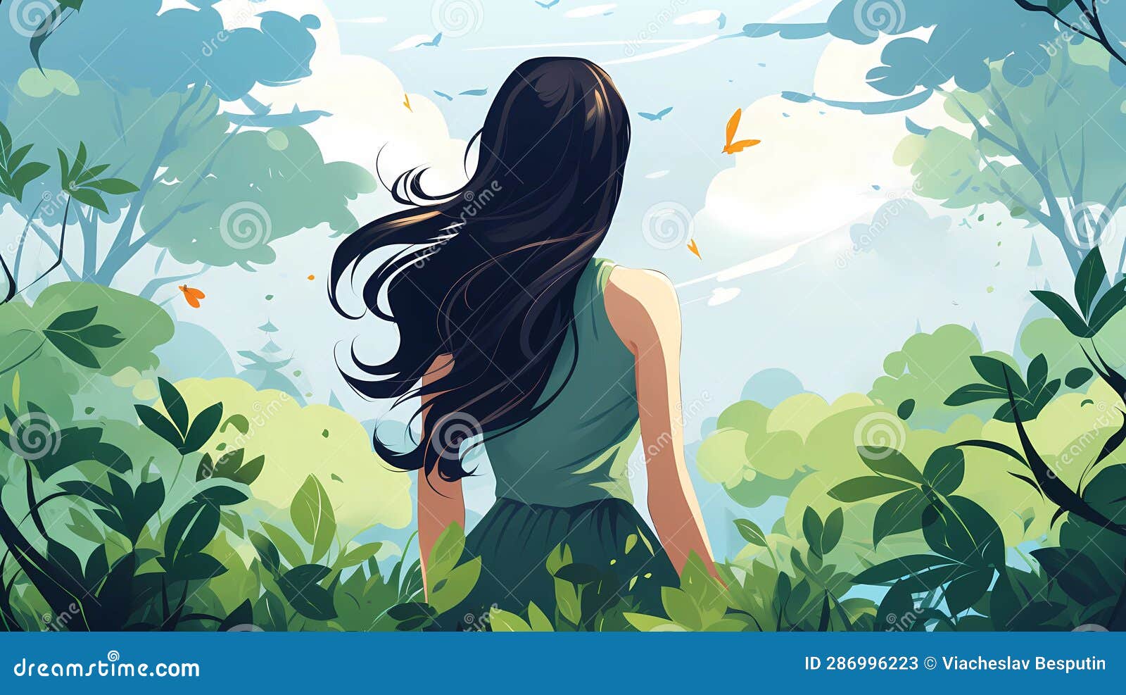Girl Back in Nature. Ai Generated Stock Illustration - Illustration of ...