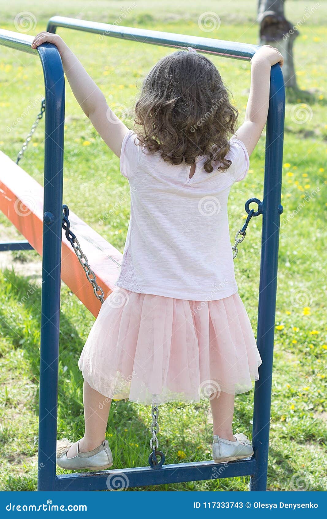 Girl on Back View Play on the Playground Stock Image - Image of ...