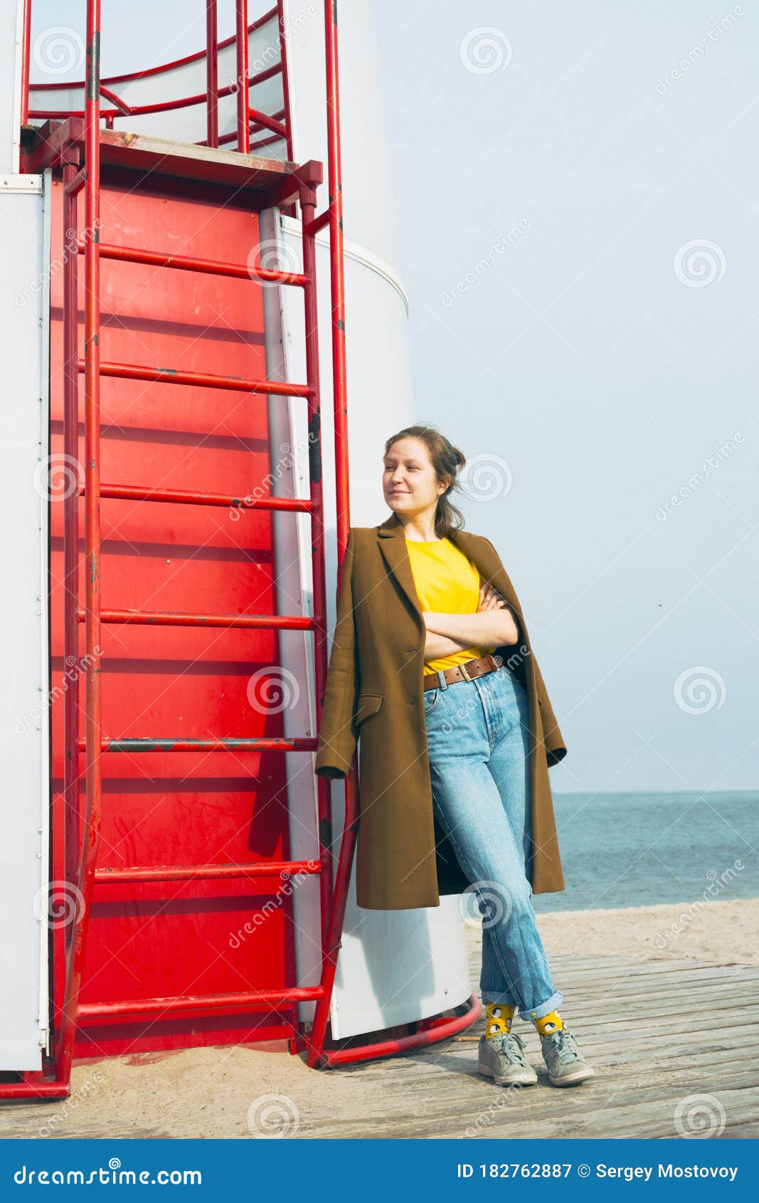 Girl on the Background of Lighthouse Stock Image - Image of landscape ...