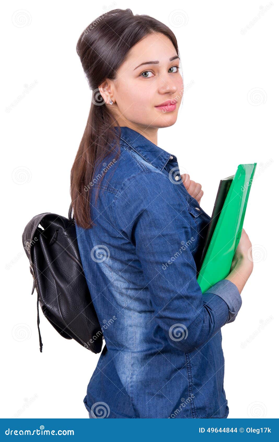 Girl with Backpack and Folder Stock Photo - Image of smiling, student ...