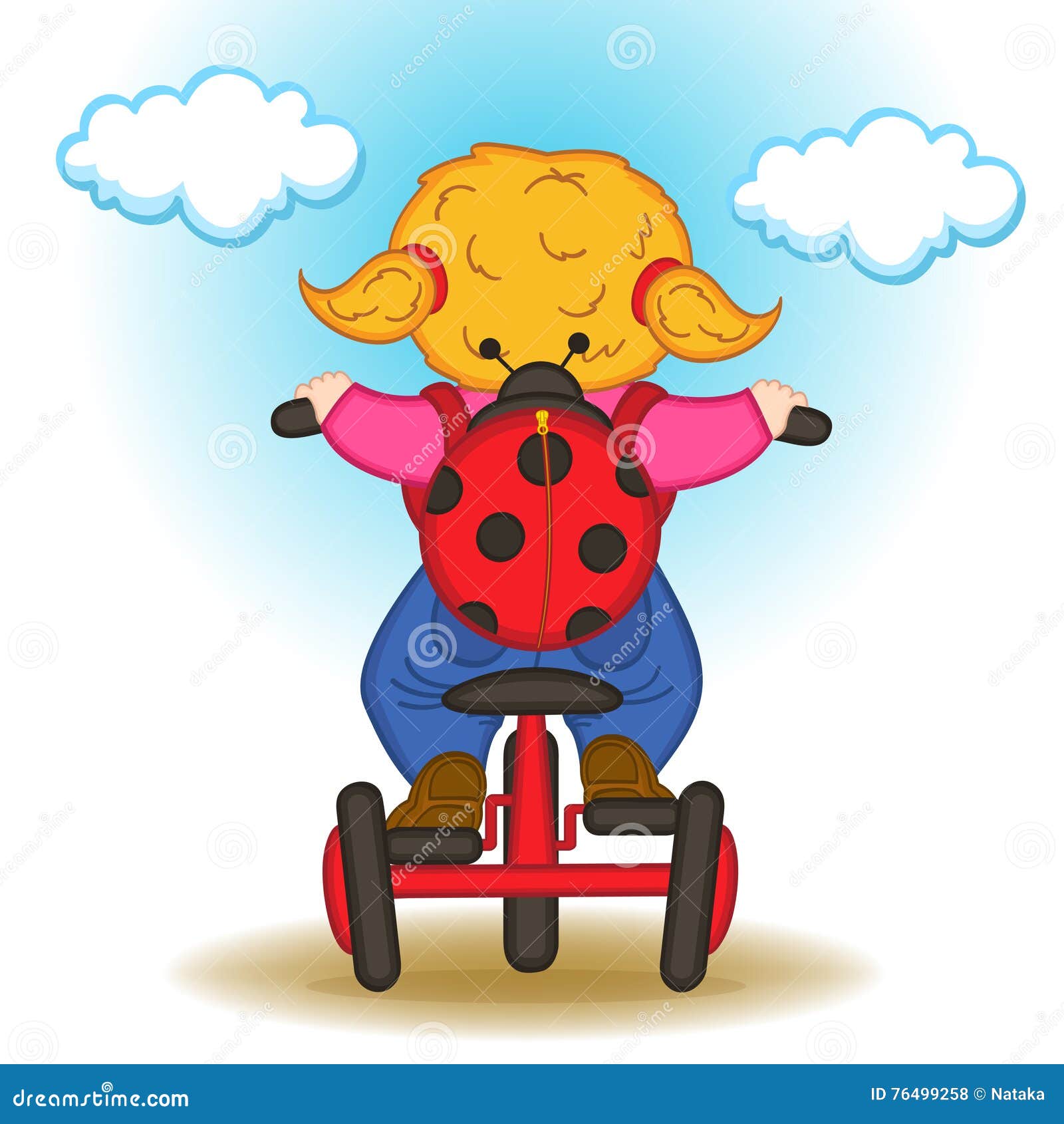 Girl with Backpack in Form of Ladybug Rides Bicycle Stock Vector ...