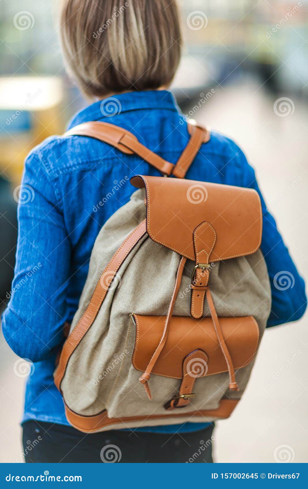 Girl with a Backpack on Her Back Stock Image - Image of monument ...