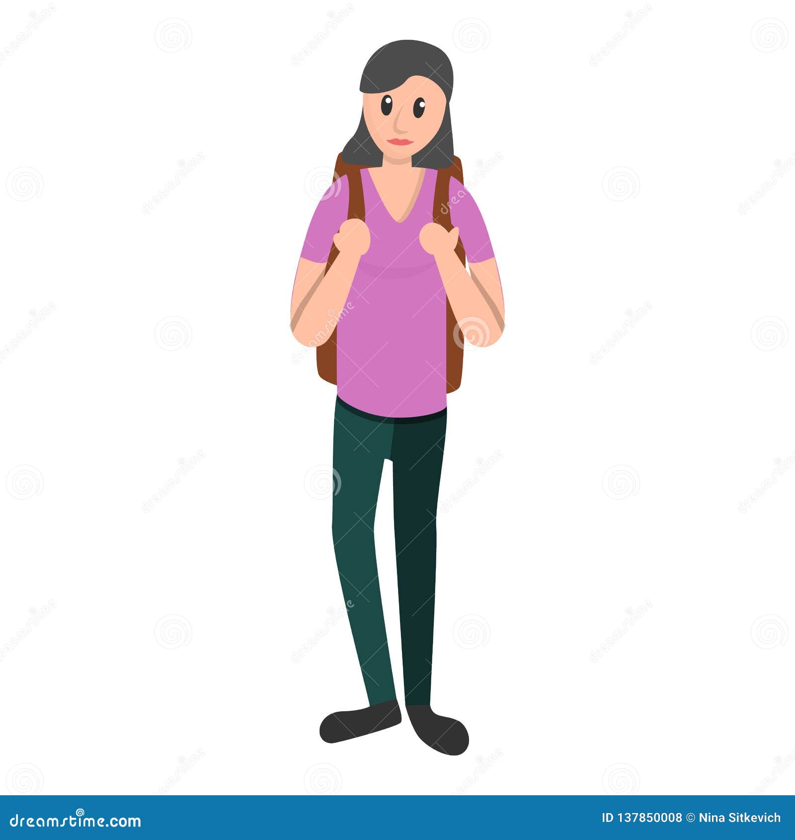 Girl with Backpack Icon, Cartoon Style Stock Vector - Illustration of ...