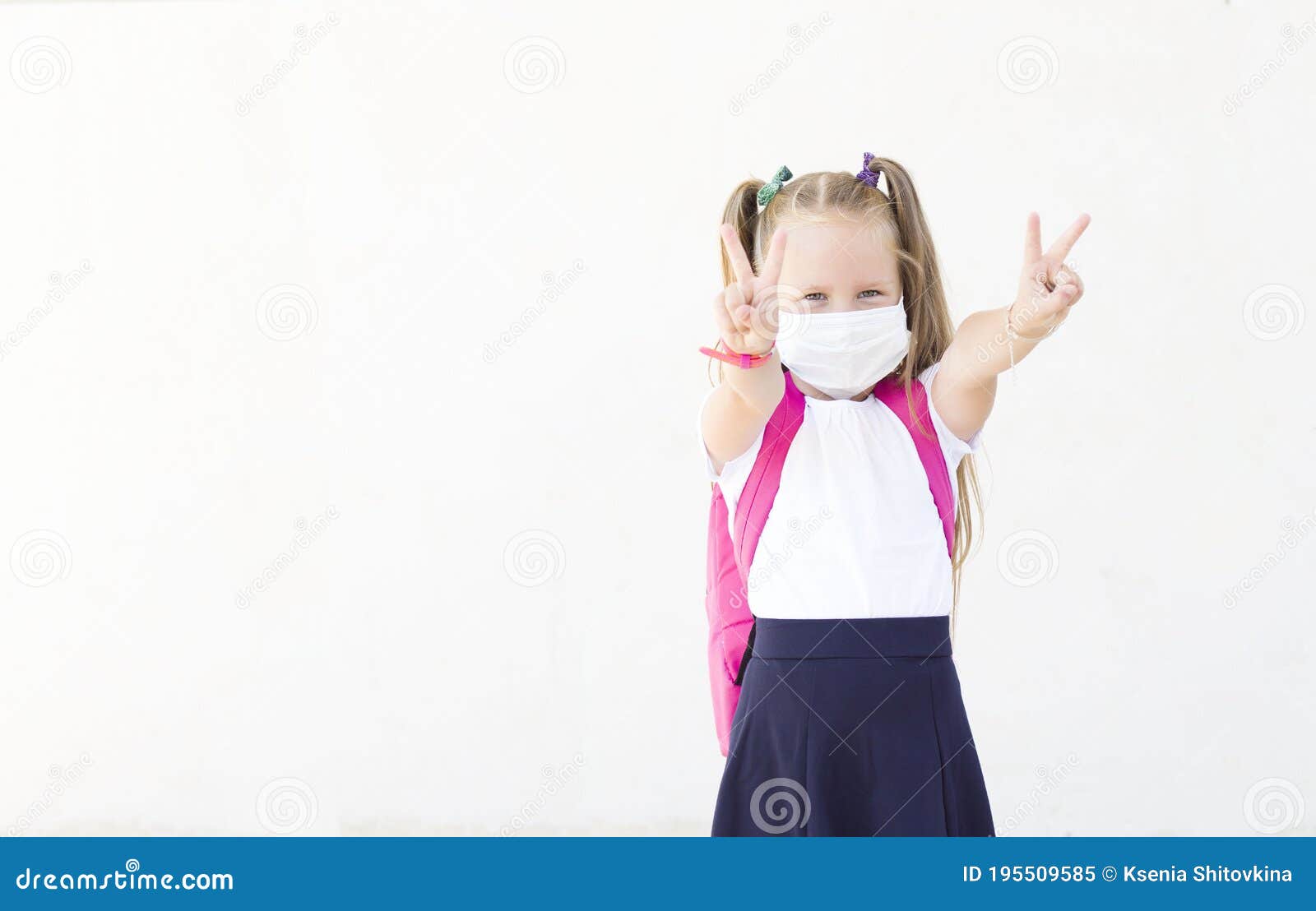 Girl with a Backpack in a Mask. Stock Image - Image of book, pretty ...