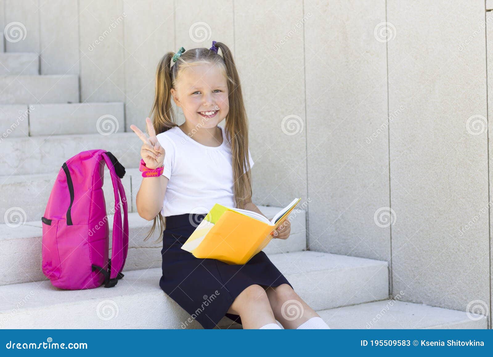 Girl with a Backpack in the Park. Stock Image - Image of parkfirst ...
