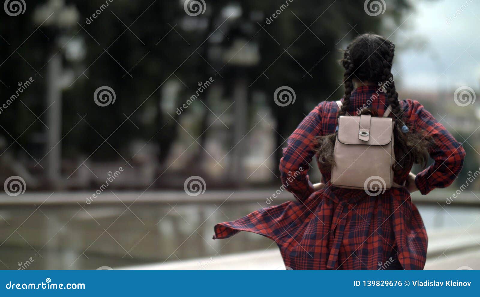 Girl with a Backpack Runs, Back View Stock Photo - Image of ...