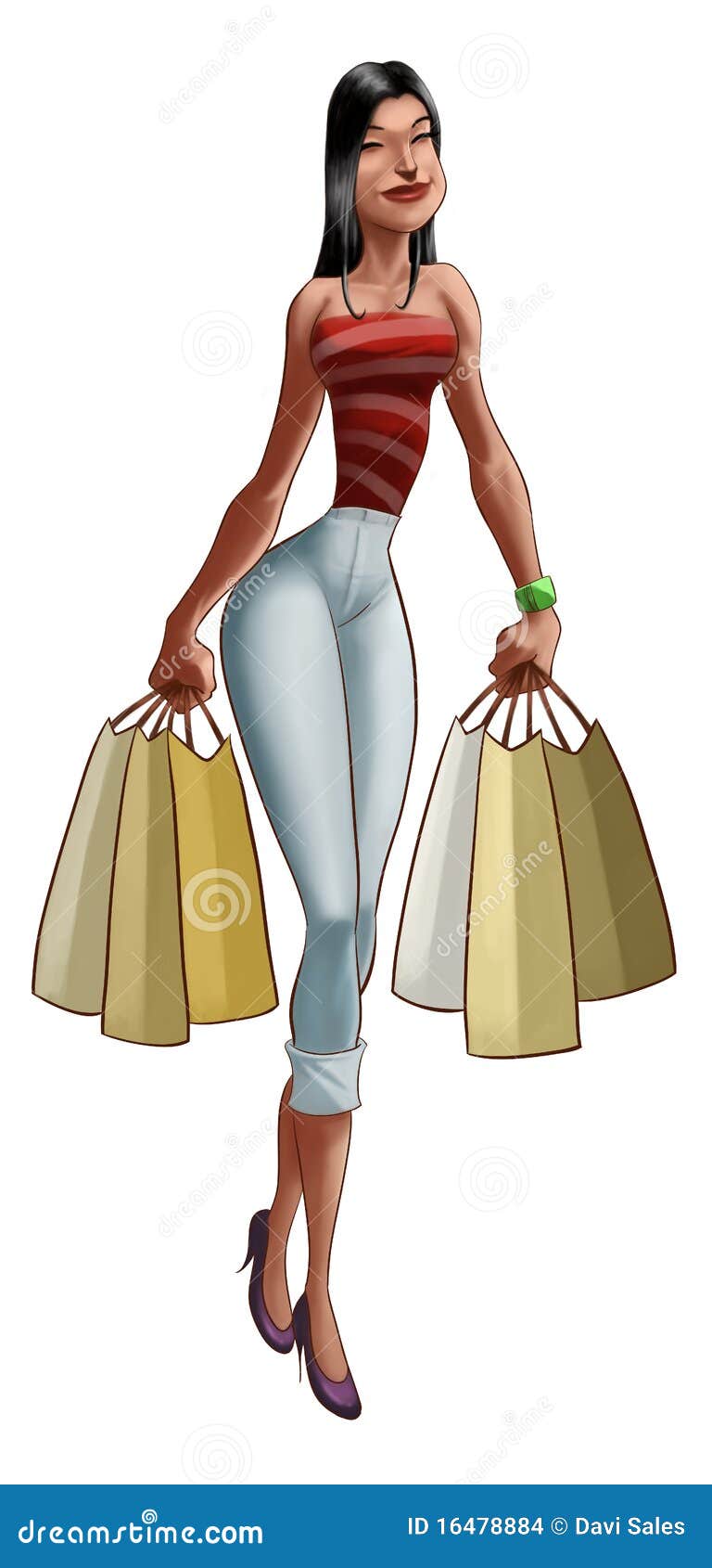 The girl with bags stock illustration. Illustration of modern - 16478884