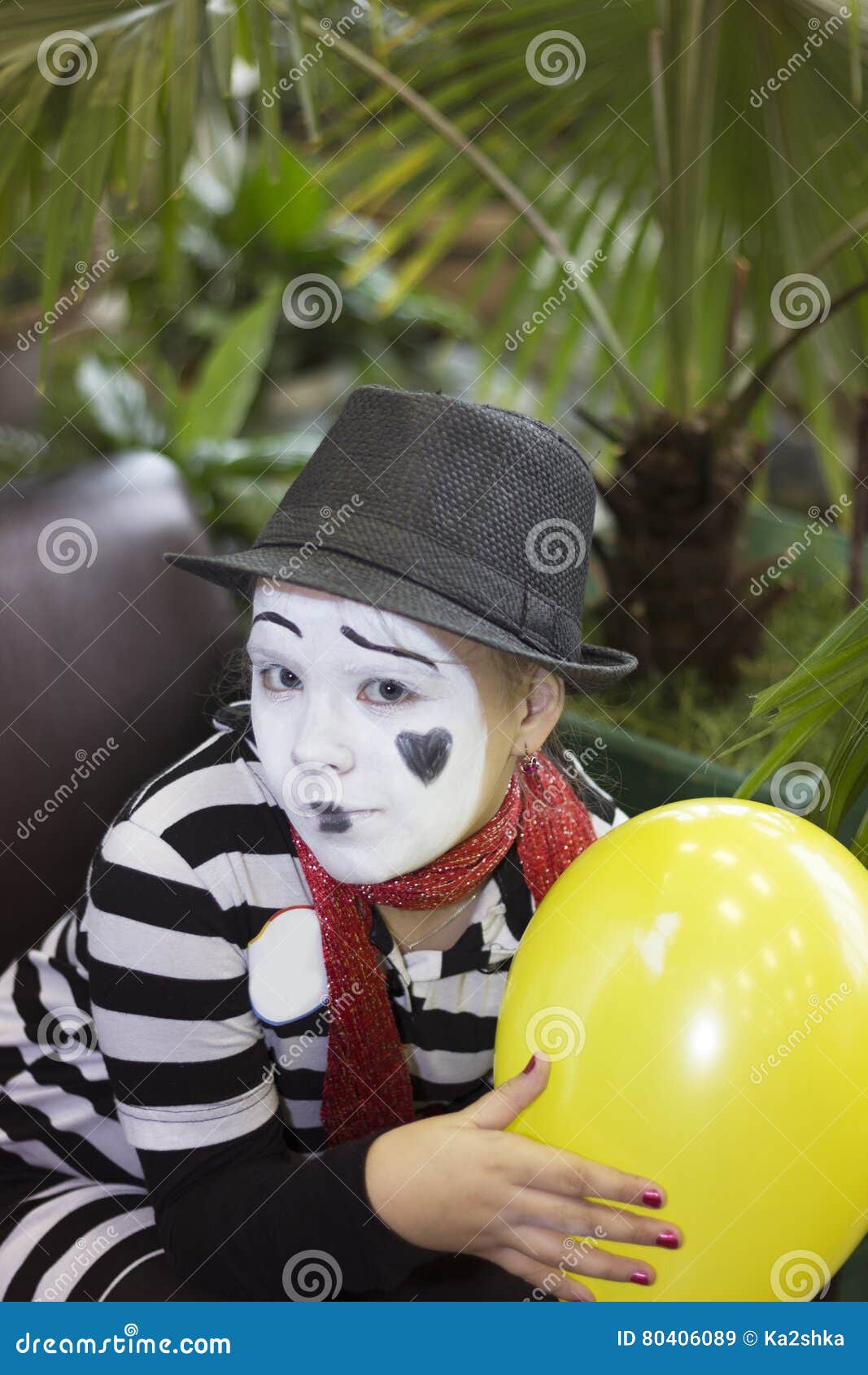 Girl with a Balloon in the Form of Mime Actor Stock Image - Image of ...