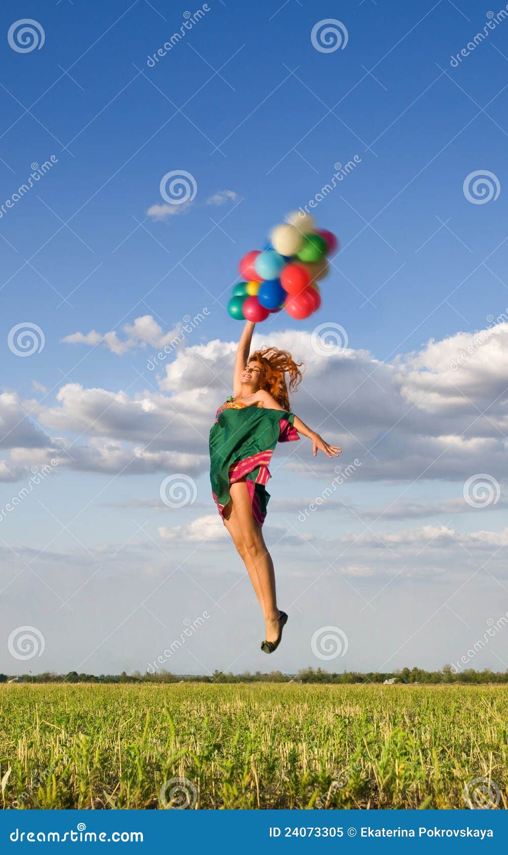 Girl with balloons stock image. Image of meadow, green - 24073305