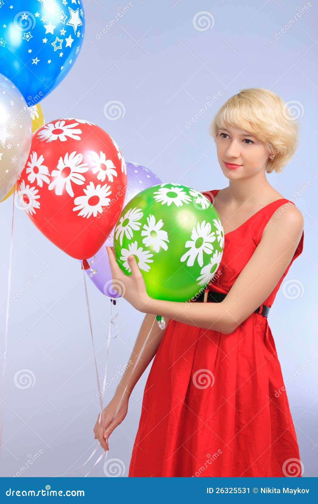 Girl with balloons stock image. Image of female, curly - 26325531