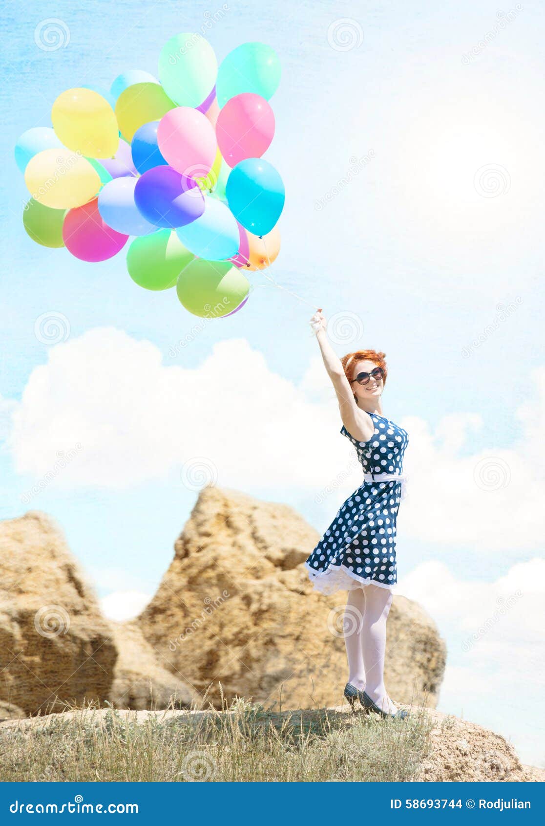 Girl with balloons stock photo. Image of happiness, hold - 58693744
