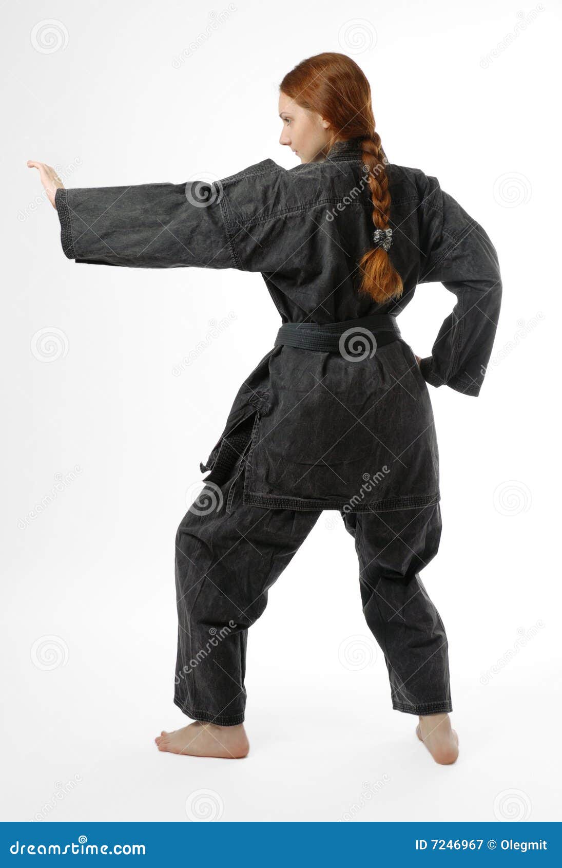 Girl Barefooted in Combat Stance, Rear View Stock Image - Image of ...