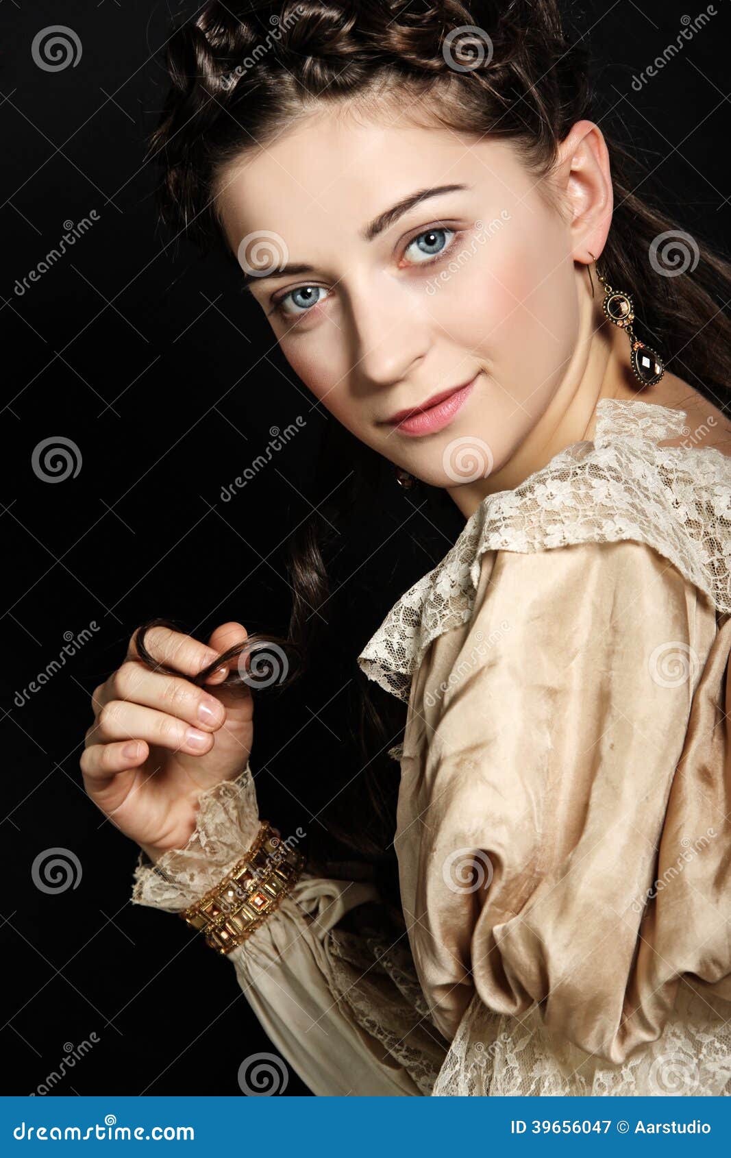 Girl in Baroque Dress Looking at Camera Stock Image - Image of portrait ...