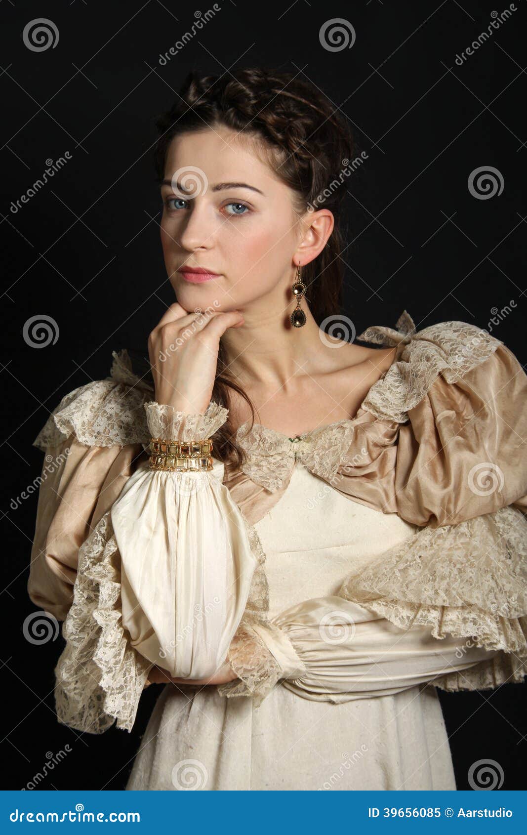 Girl in Baroque Dress Looking at Camera Stock Image - Image of high ...