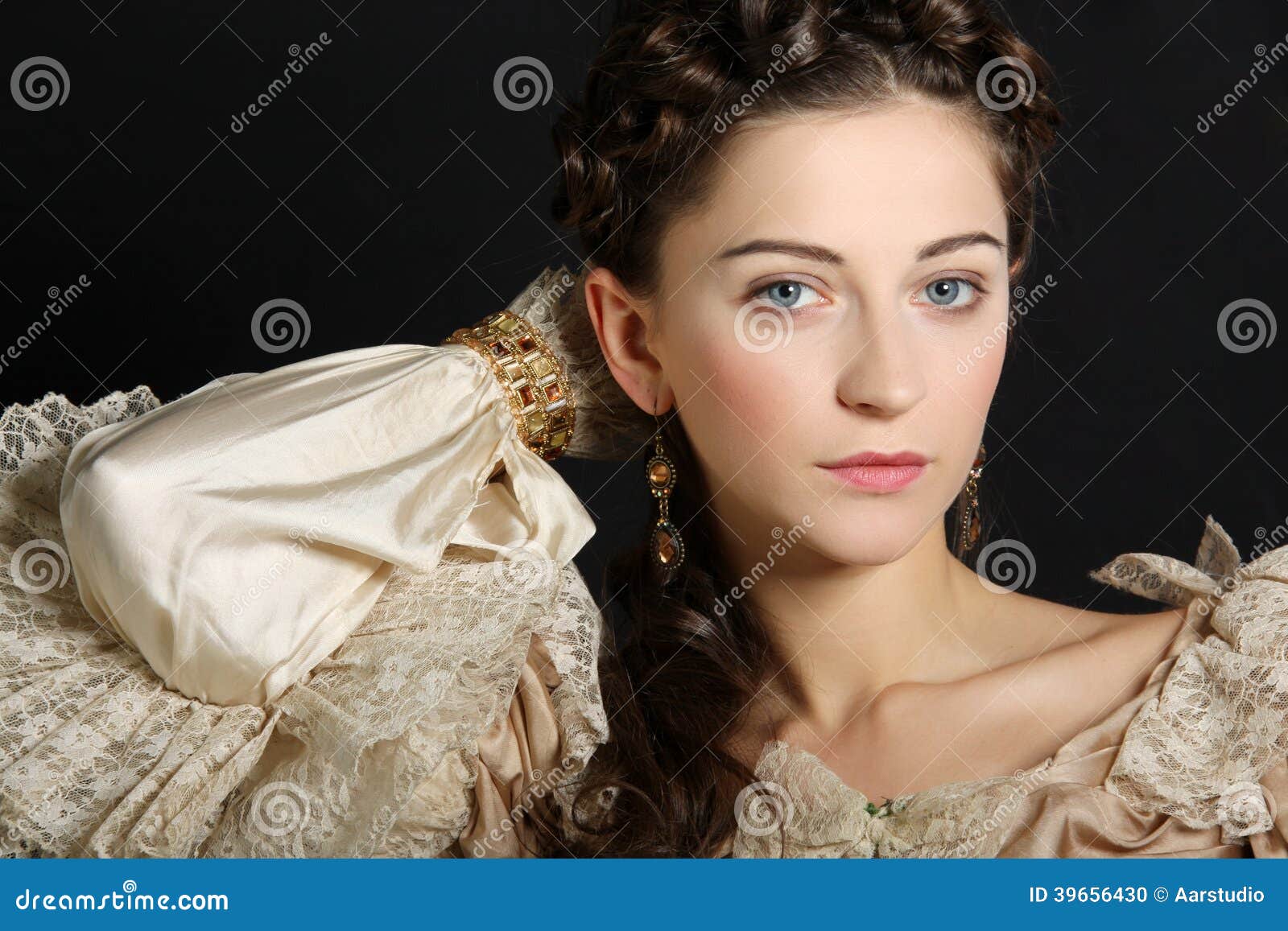 Girl in Baroque Dress Looking at Camera Stock Photo - Image of serious ...