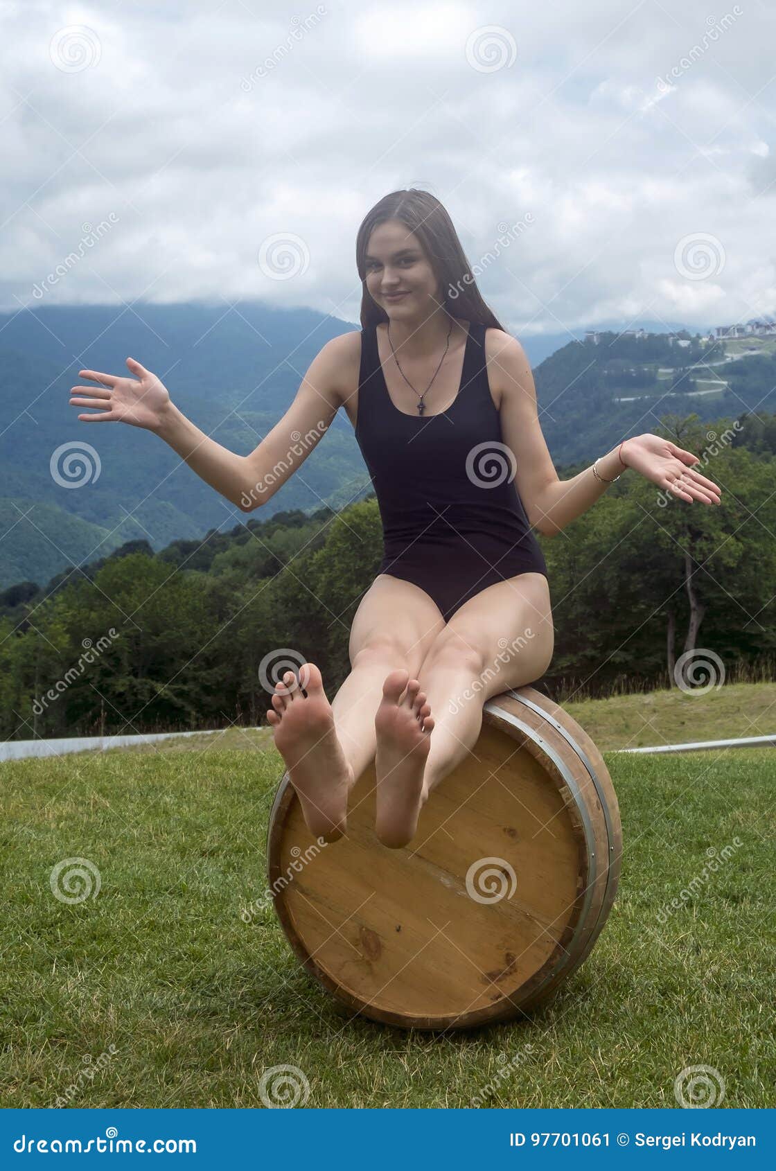A girl on a barrel stock image. Image of roll, beer, space - 97701061