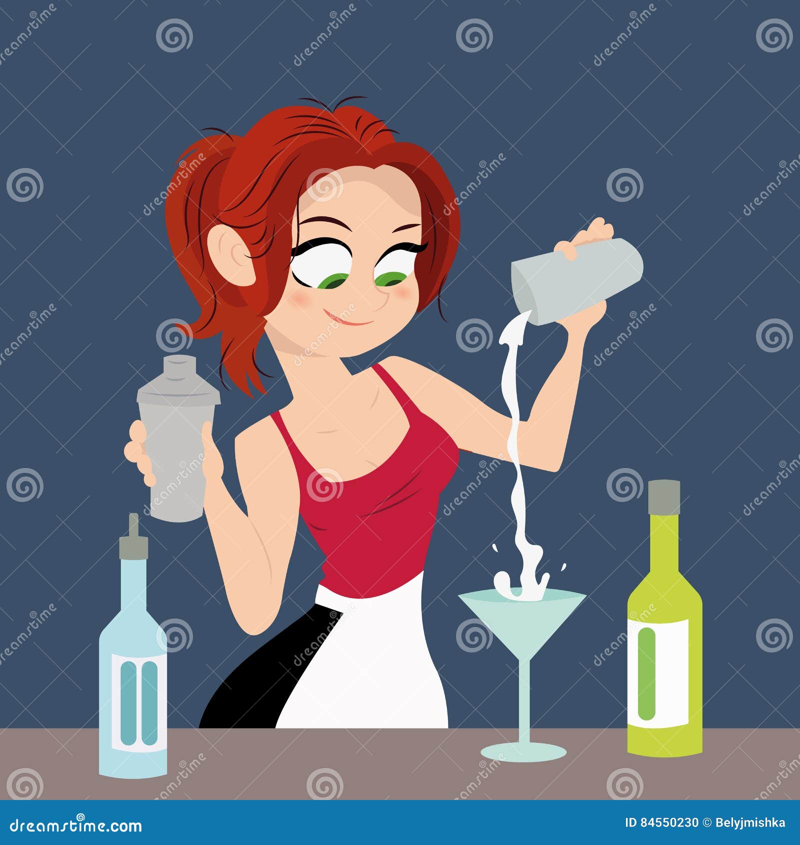 The Girl Bartender Making Cocktail Drink Stock Vector - Illustration of ...