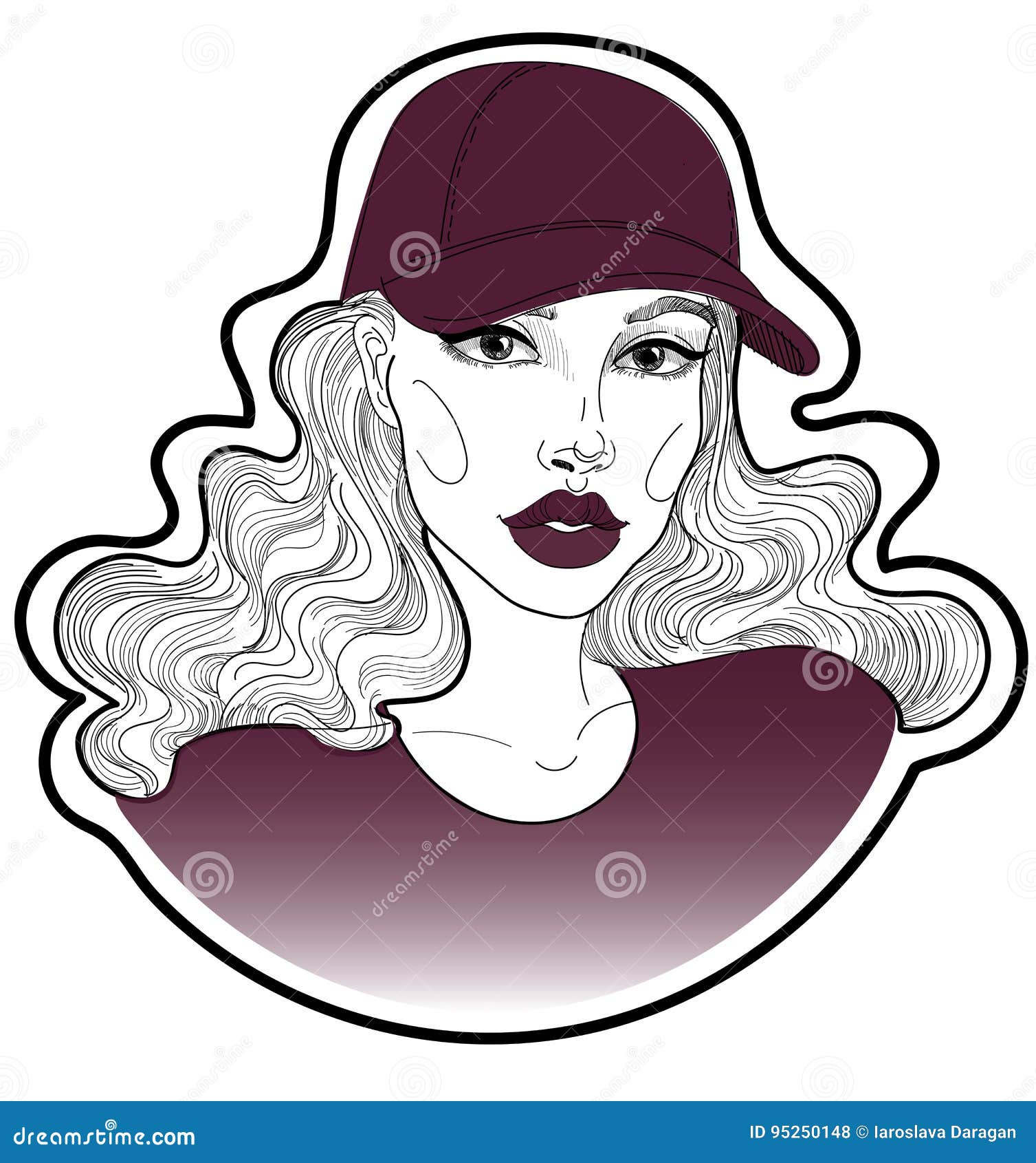 Girl in a baseball cap stock vector. Illustration of black - 95250148
