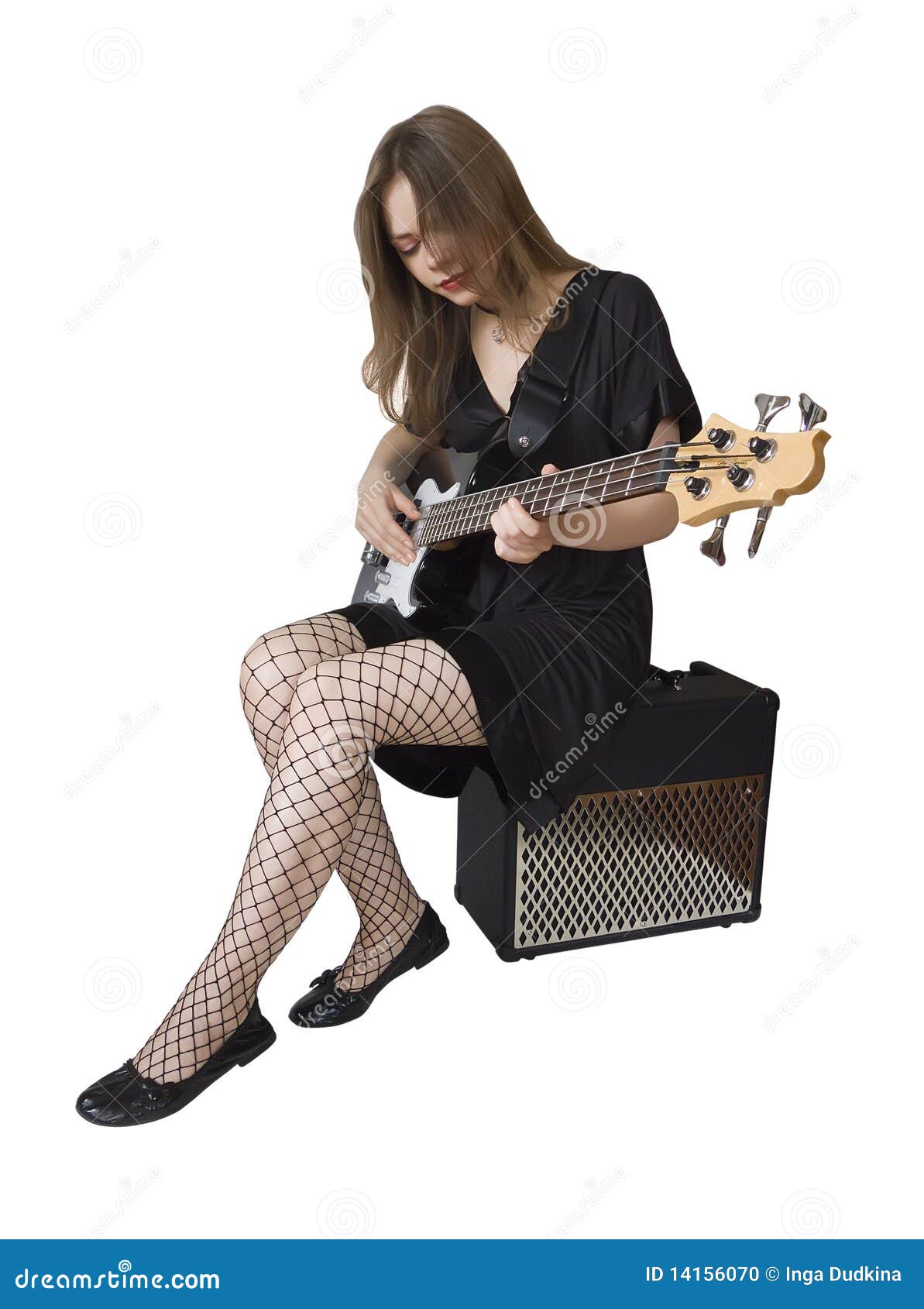 Girl with bass guitar stock photo. Image of bass, guitar - 14156070