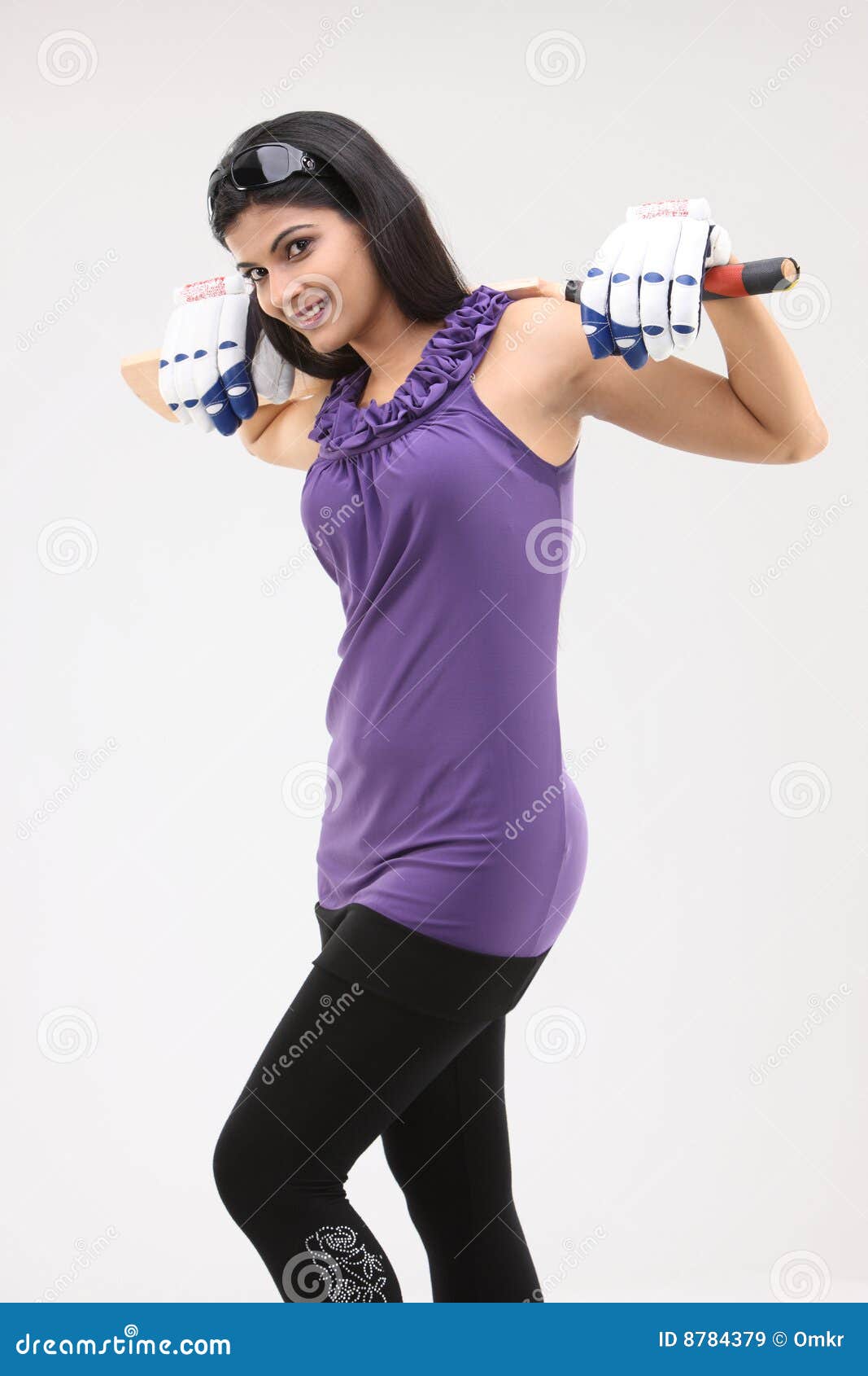 Girl with Bat on Her Shoulders Stock Image - Image of longhair ...