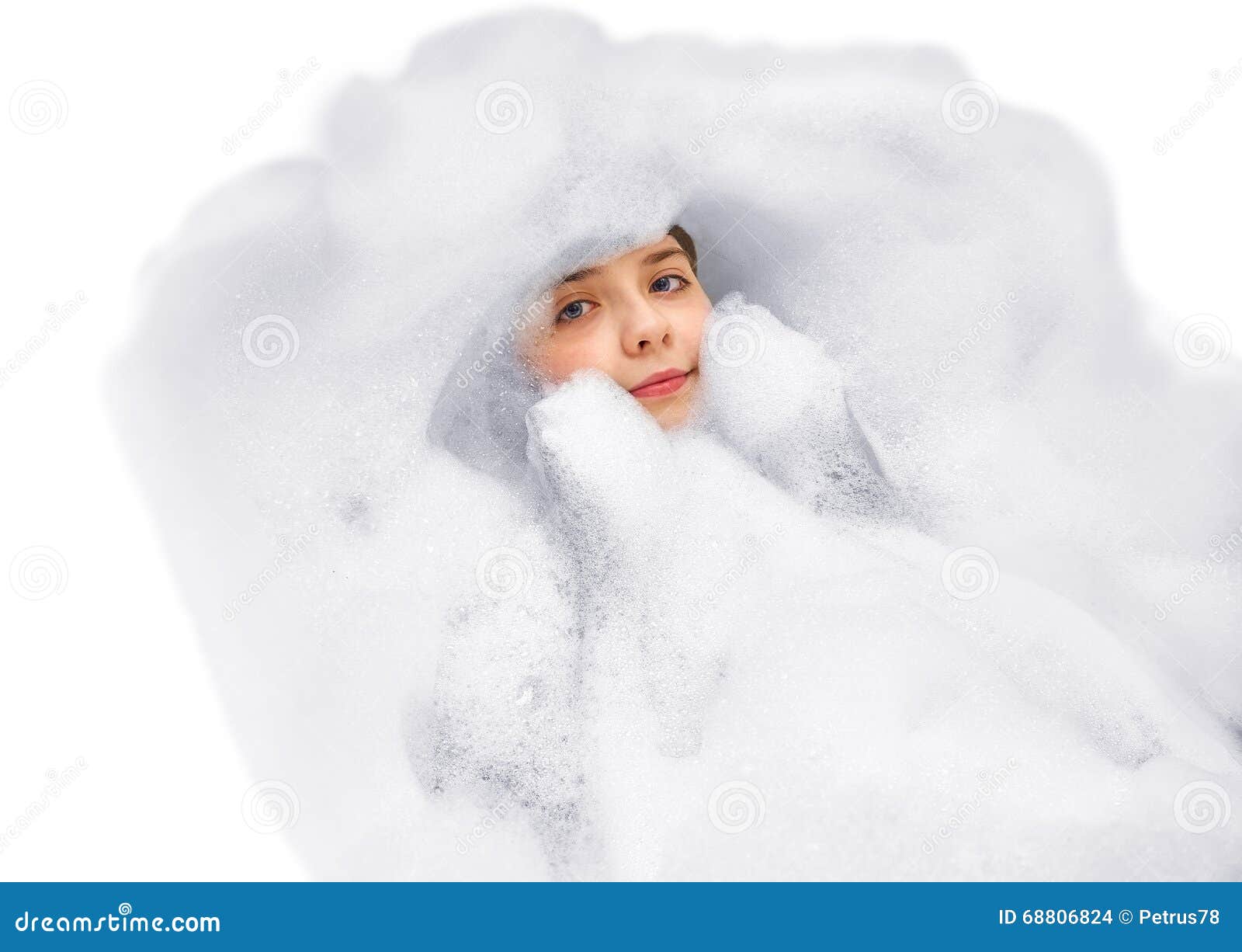 Girl in bath foam stock photo. Image of bathroom, females - 68806824