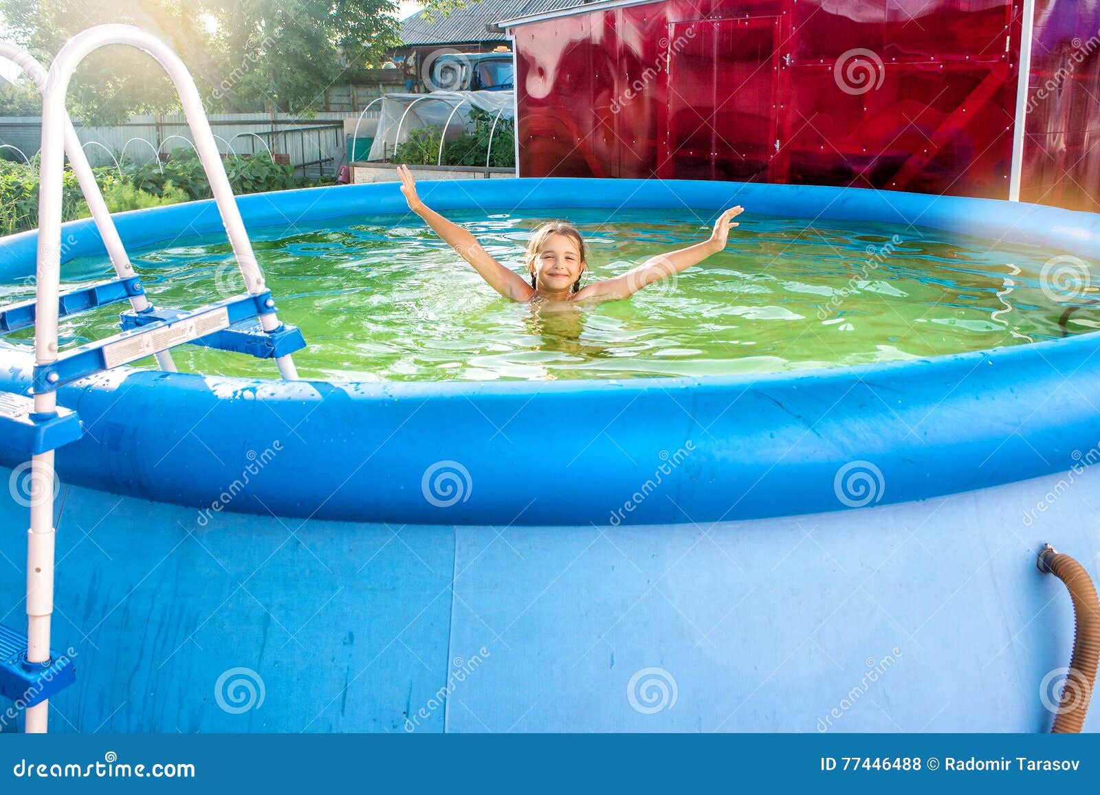 Girl Bathing in a Pool in the Yard Stock Photo - Image of outdoor ...