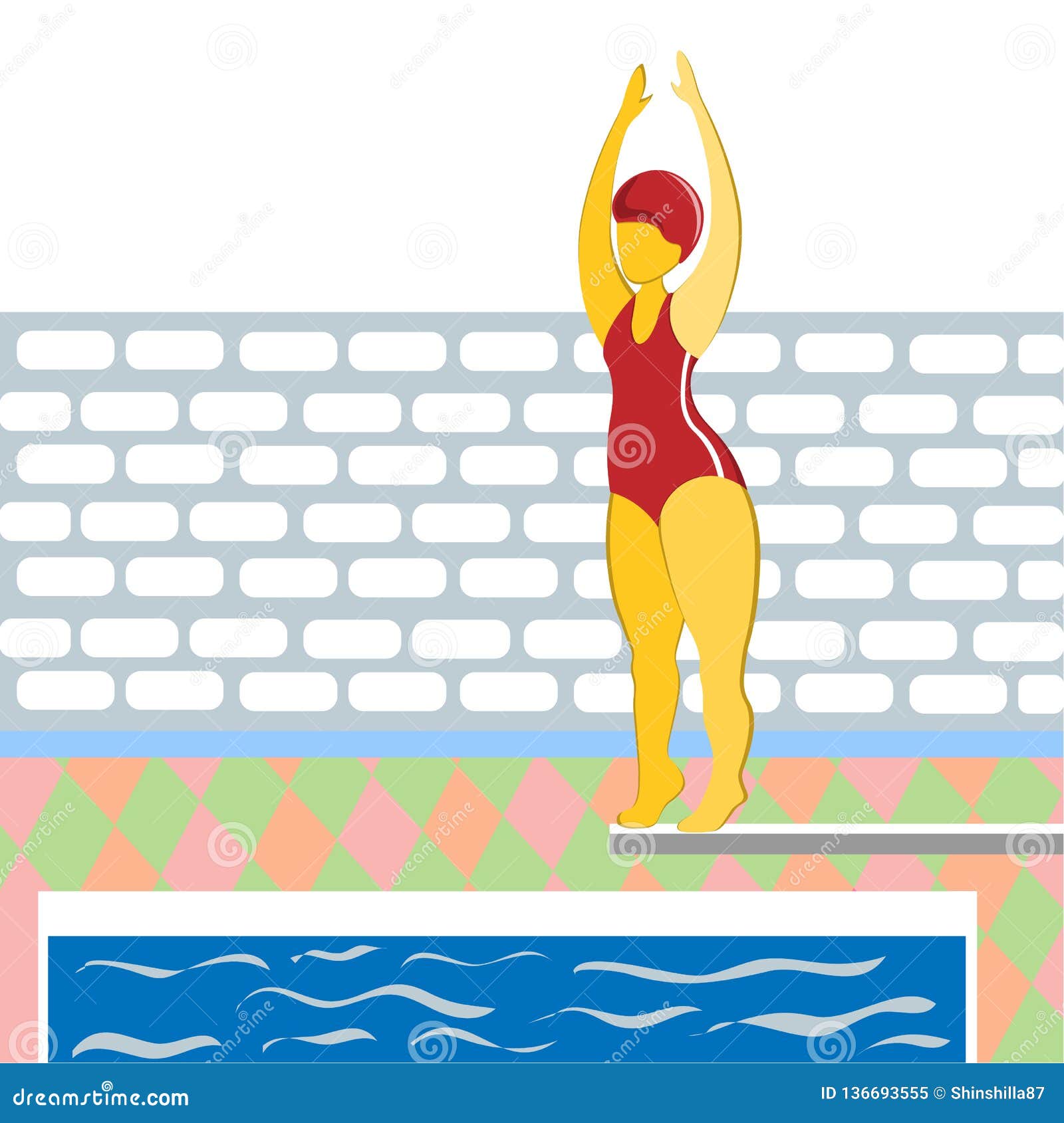 A Girl in a Bathing Suit Jumping from a Springboard into the Pool ...