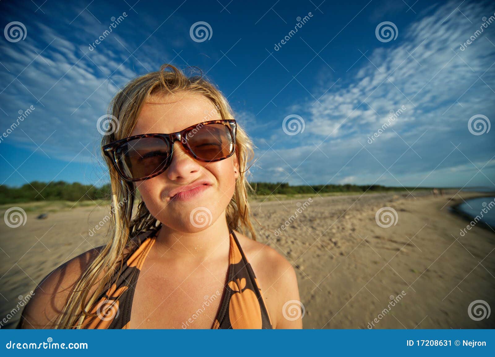 Girl on the Beach Making Funny Face Stock Image - Image of nature ...