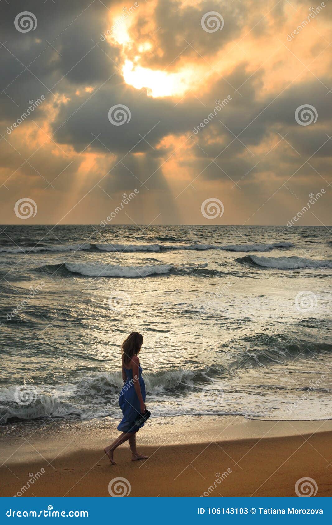 Girl on a beach on sunset stock image. Image of lanka - 106143103