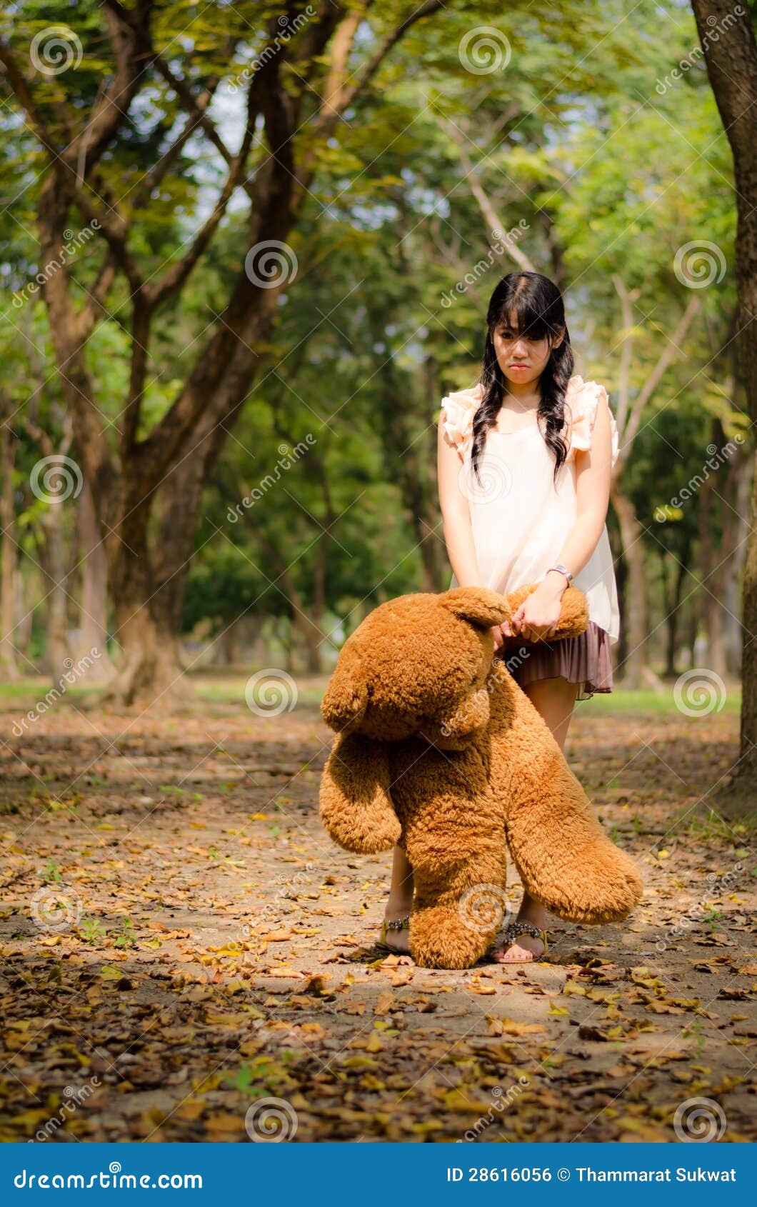 The girl with a bear stock photo. Image of grass, funny - 28616056