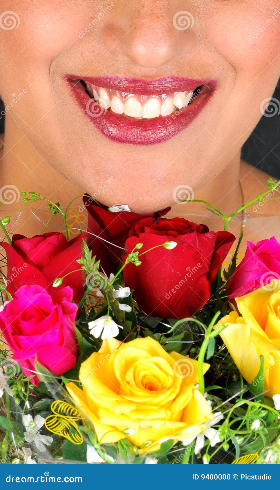 Girl with Beautiful Smile and Roses Stock Photo - Image of white, care ...