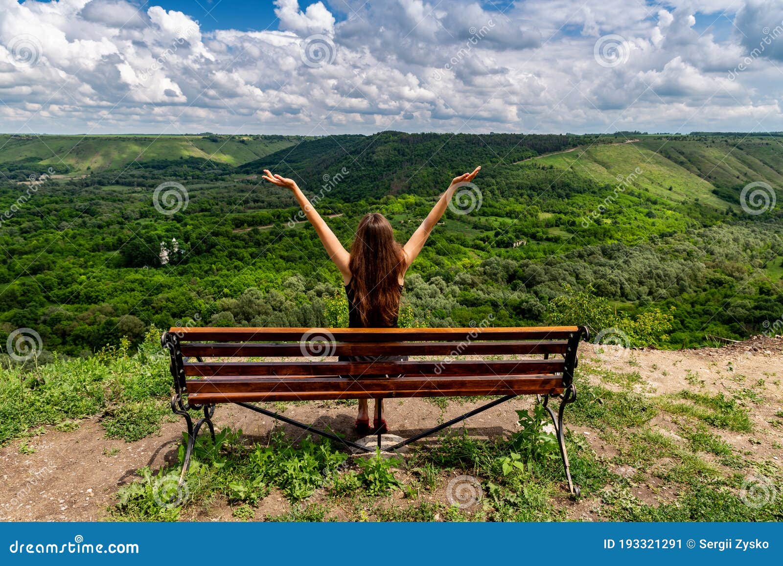 Girl and a Beautiful View with a Bench on the Canyon Stock Image ...