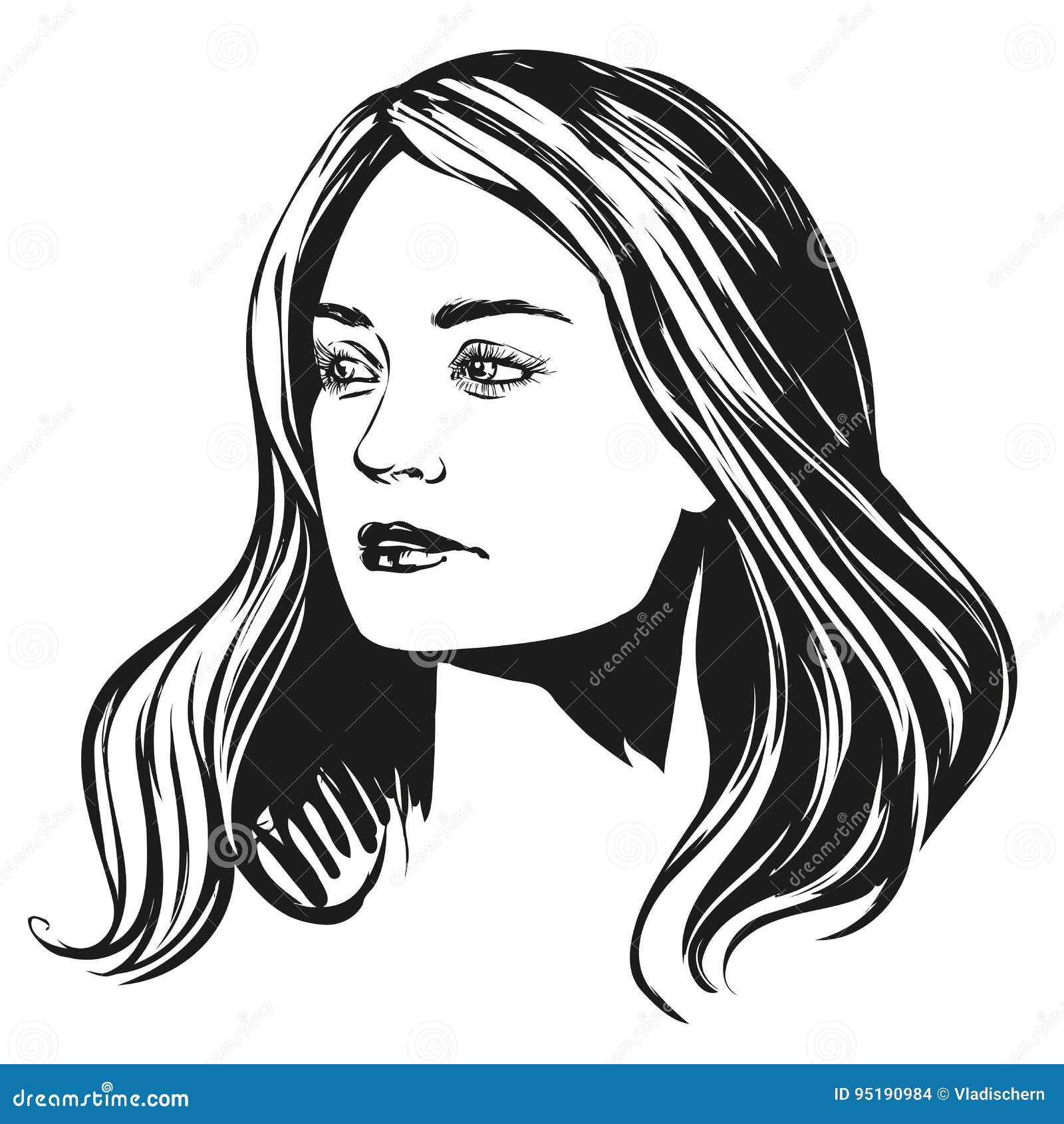 Girl Beautiful Woman Face Hand Drawn Vector Illustration Sketch Stock