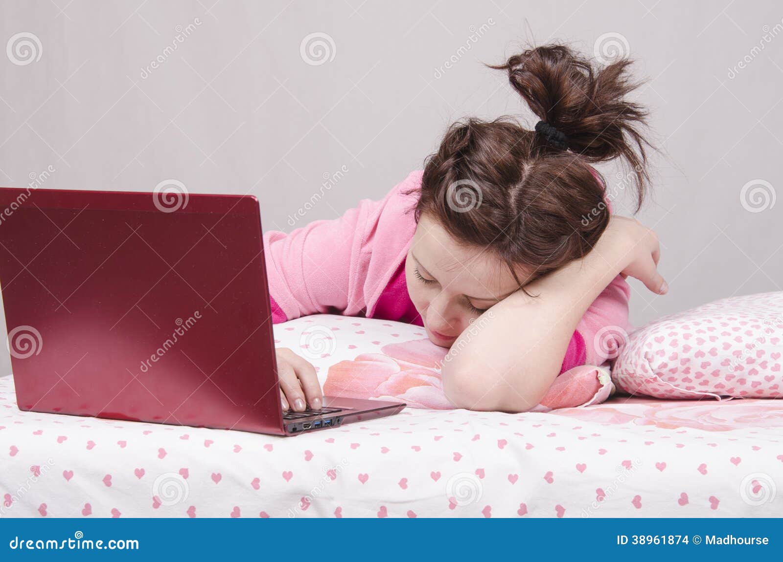 Girl in Bed Asleep for a Laptop Stock Photo - Image of solitude, girl ...