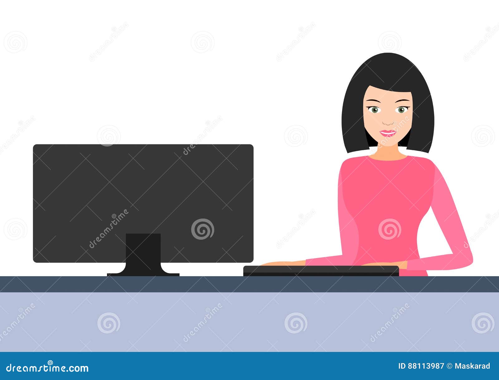 Woman Working At Computer Icon