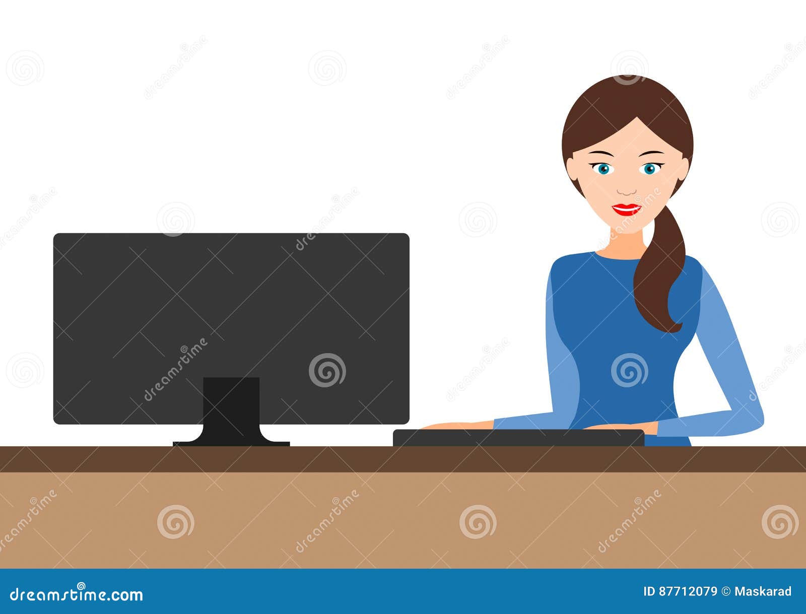 Girl behind the computer. stock illustration. Illustration of computer ...