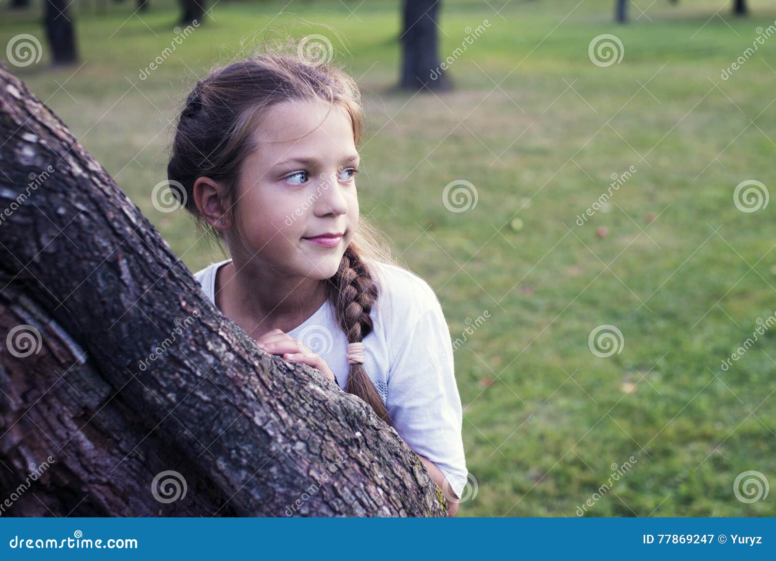 Girl behind tree stock image. Image of playing, child - 77869247