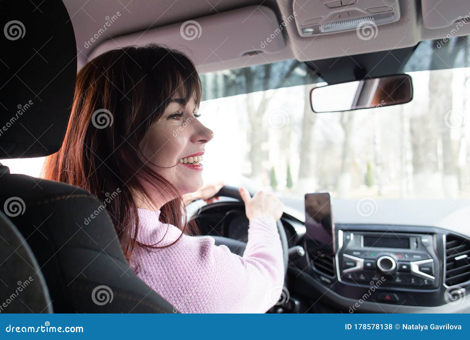 Girl Behind the Wheel Smiles Stock Photo - Image of attractive ...
