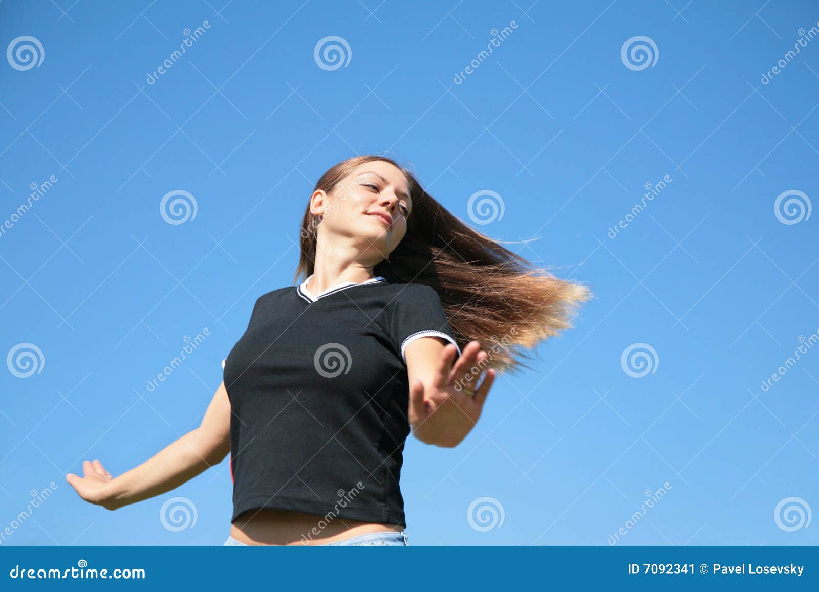Girl with Being Fluttered Hair on Sky Stock Image - Image of dance ...