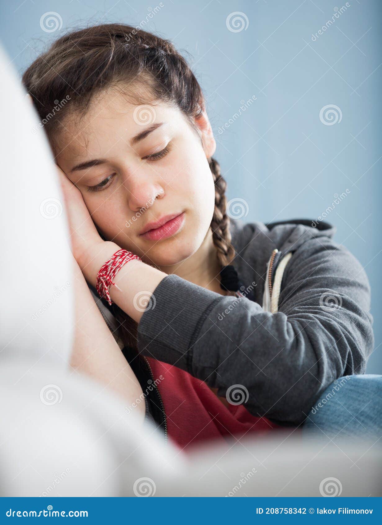 Girl being sad stock photo. Image of female, contemplating - 208758342