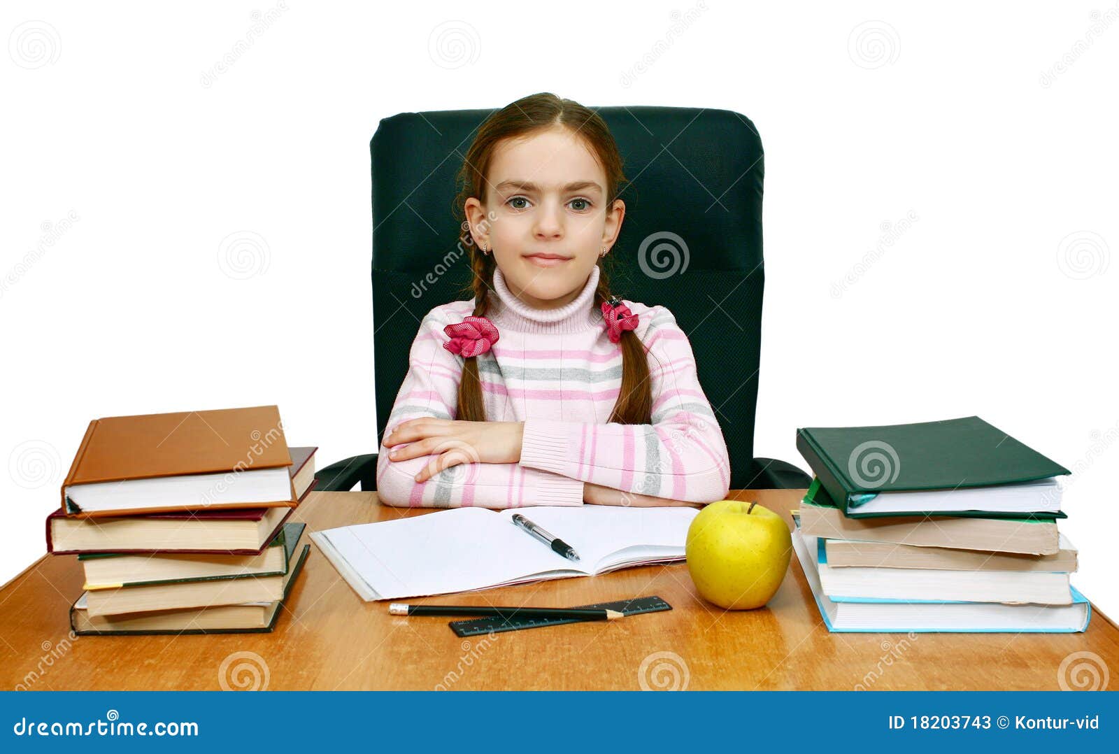 Girl Being at a Writing Table with Books Stock Image - Image of black ...
