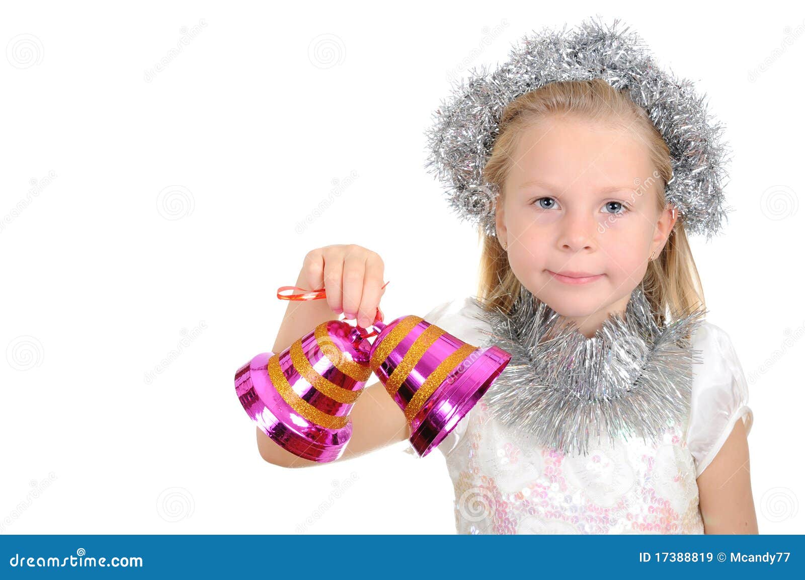 Girl with a Bells in a Hand Isolated on White Stock Image - Image of ...