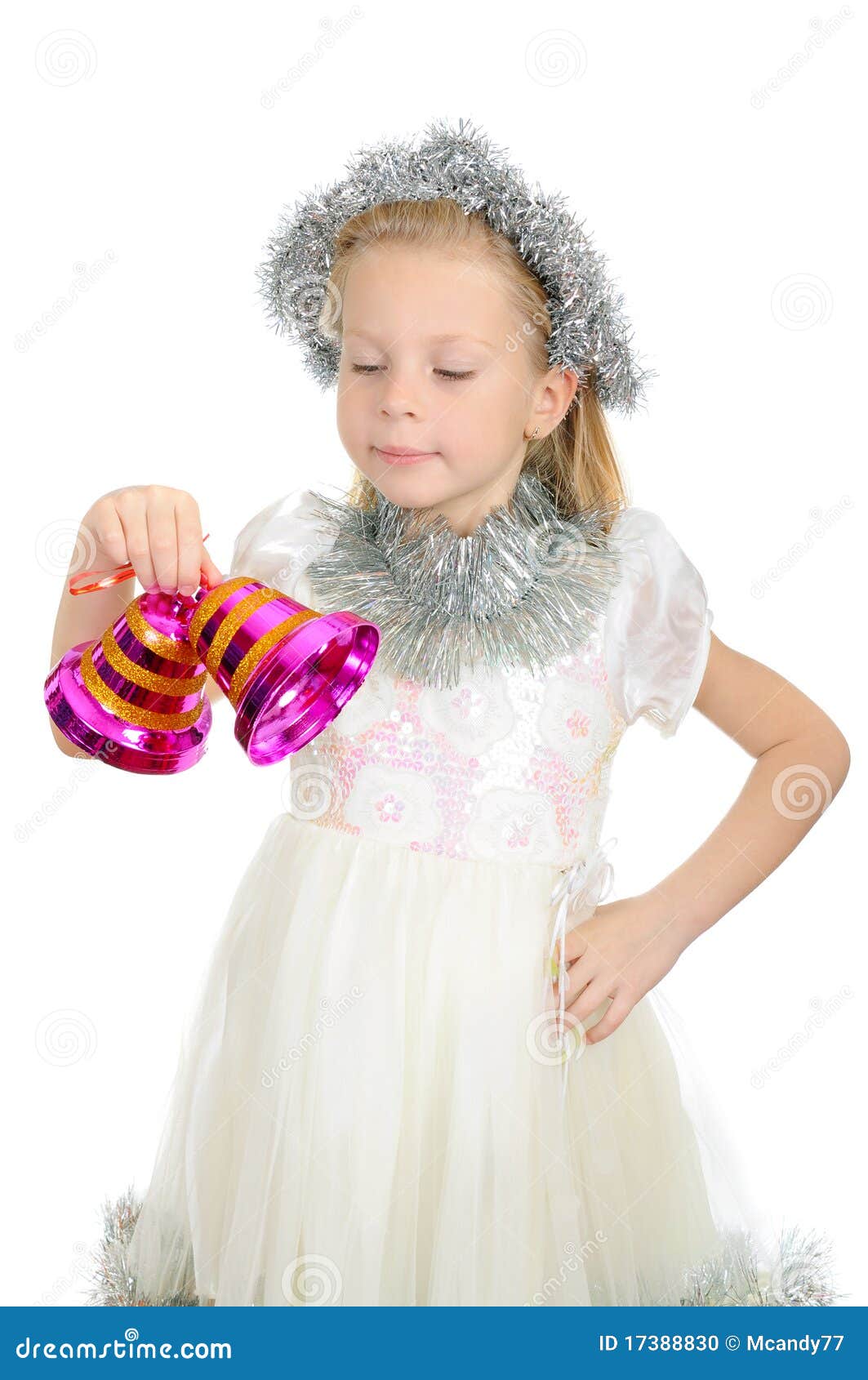 Girl with a Bells in a Hand Isolated on White Stock Photo - Image of ...