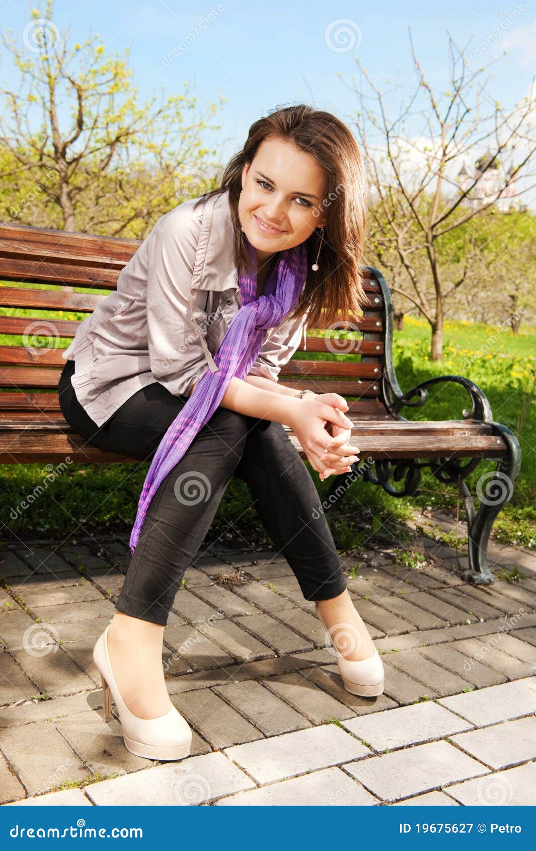 Girl on bench stock image. Image of face, happy, people - 19675627